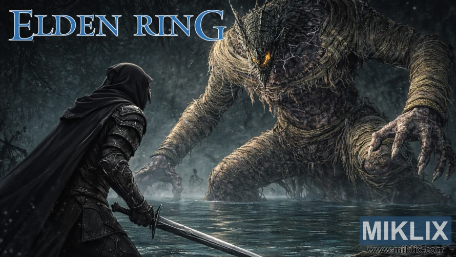Image: Black Knife Assassin vs Dragonkin Soldier in Ainsel River - Miklix