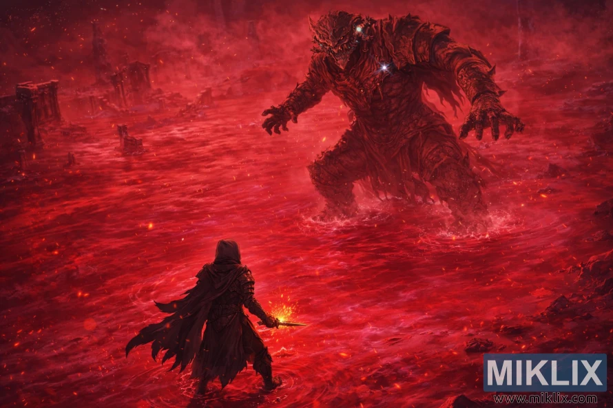 Image: Isometric Showdown at the Lake of Rot - Miklix