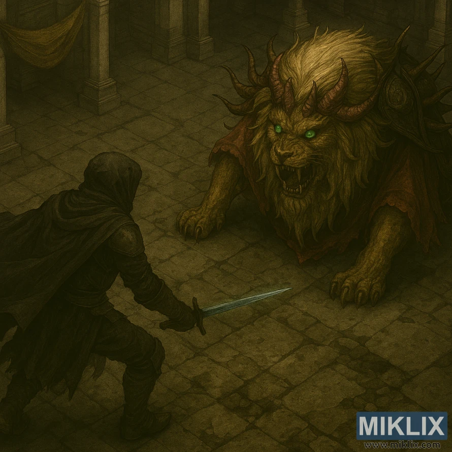 Image: Semi-Realistic Tarnished vs Dancing Lion - Miklix