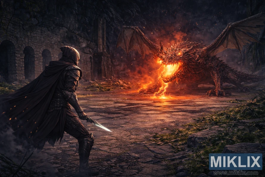 Image: Before the Inferno at the Ruin-Strewn Precipice - Miklix