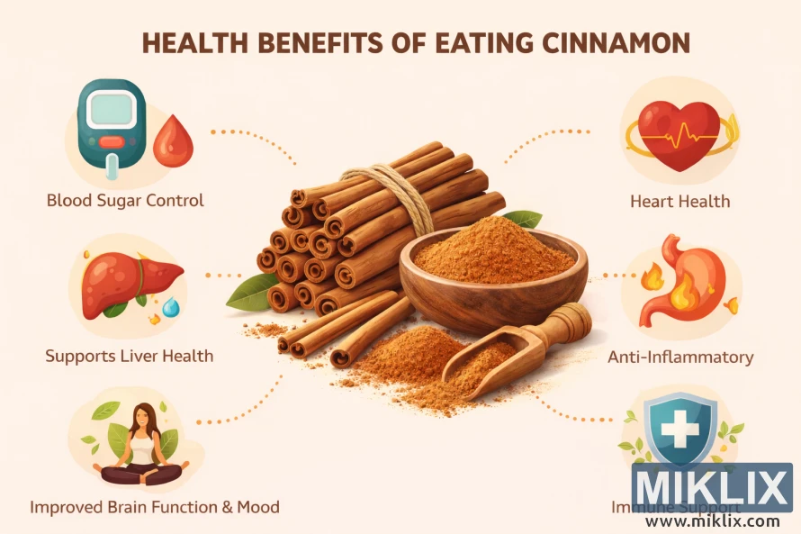 Image: Health Benefits of Eating Cinnamon Infographic - Miklix