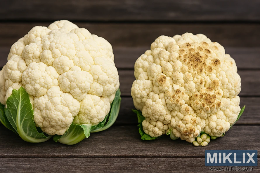 Image: Healthy vs Problematic Cauliflower Comparison - Miklix