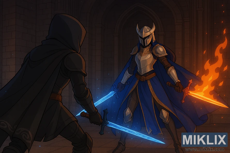 Image: Tarnished vs Rellana: Castle Ensis Duel - Miklix