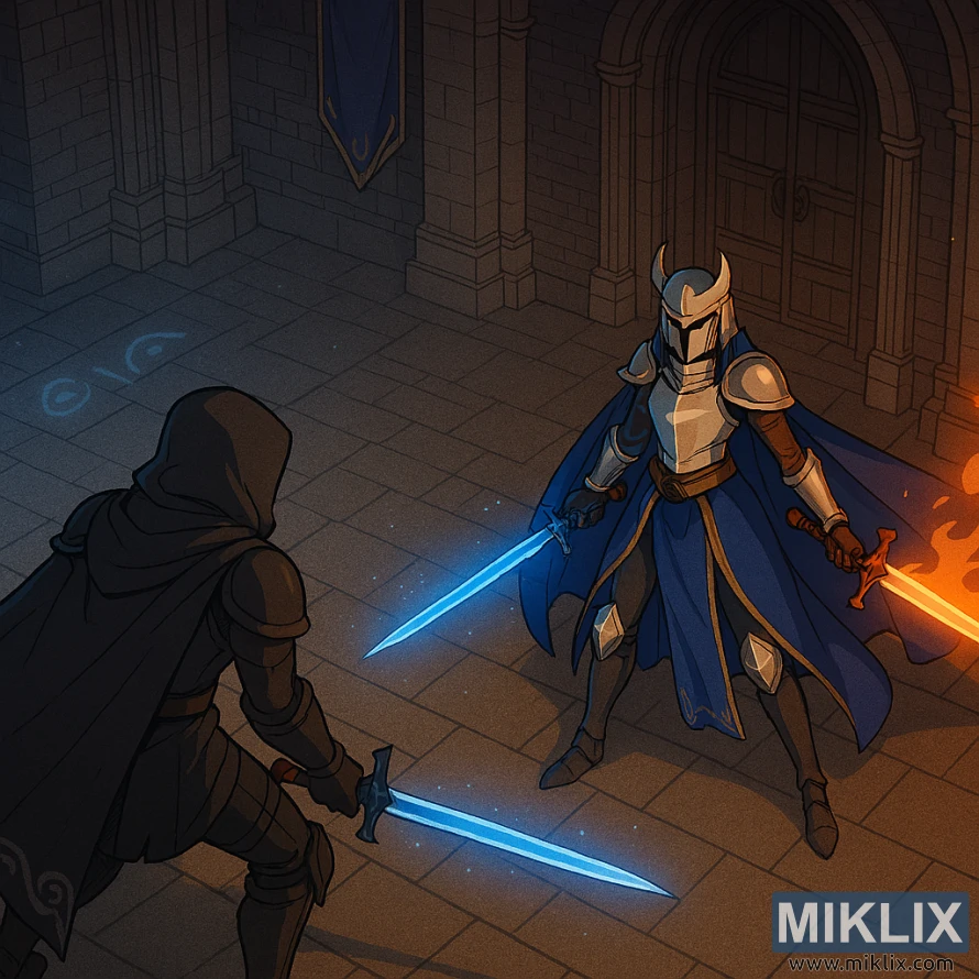 Image: Isometric Duel: Tarnished vs Rellana - Miklix