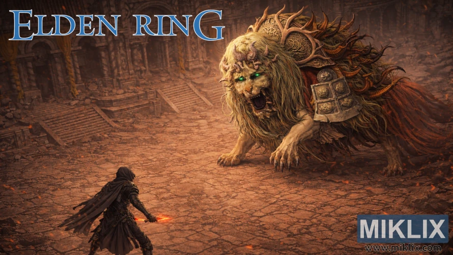 Image: Tarnished vs Divine Beast Dancing Lion in Belurat - Miklix