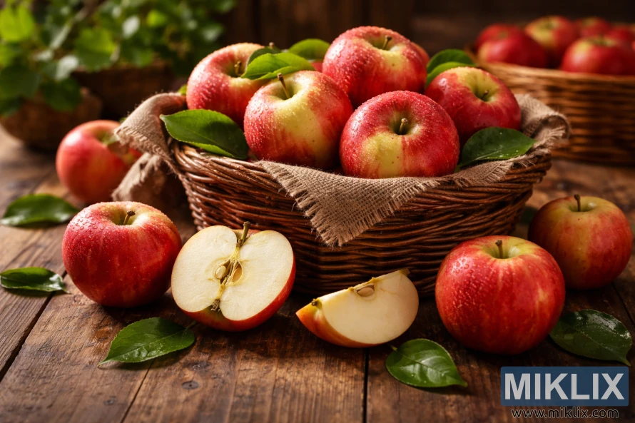 Image: Fresh Harvest Apples on a Rustic Wooden Table - Miklix