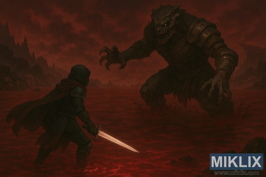 Image: Dark Fantasy Clash in Lake of Rot - Miklix