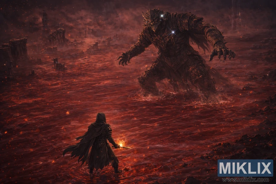 Image: Dark Fantasy Showdown in the Lake of Rot - Miklix