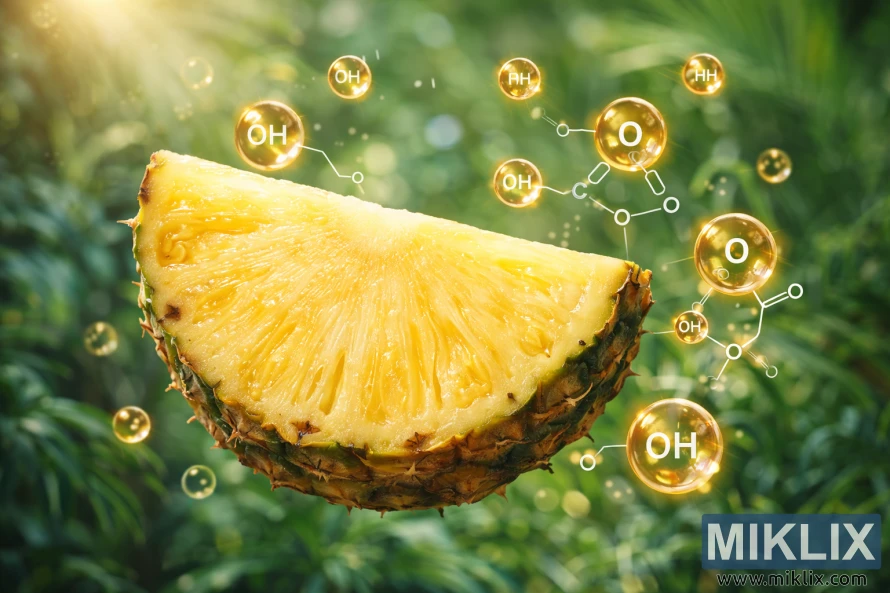 Image : Tranche d'ananas mûre avec des molécules antioxydantes - Miklix