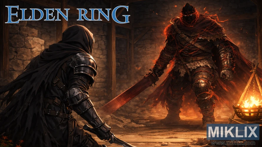 Image: Tarnished vs Bell-Bearing Hunter at Warmaster’s Shack - Miklix